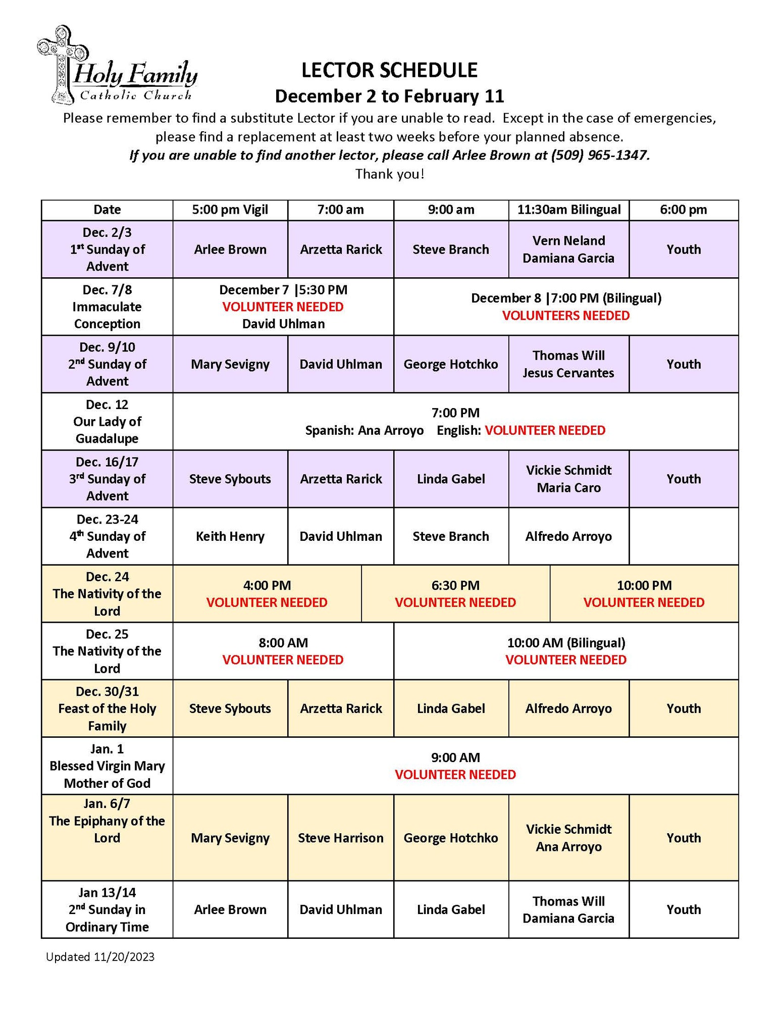 Lectors - Holy Family Catholic Church - Yakima, WA